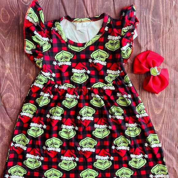 Dresses | The Grinch Dress And Bow | Poshmark